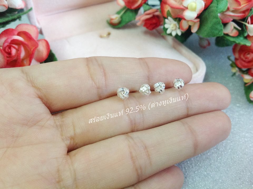 ต่างหูเงินแท้92.5% ต่างหูเงินแท้จิ๋ว รูปตระกร้อแบบแผ่นเรียบ ขนาด 4 มิล ...
