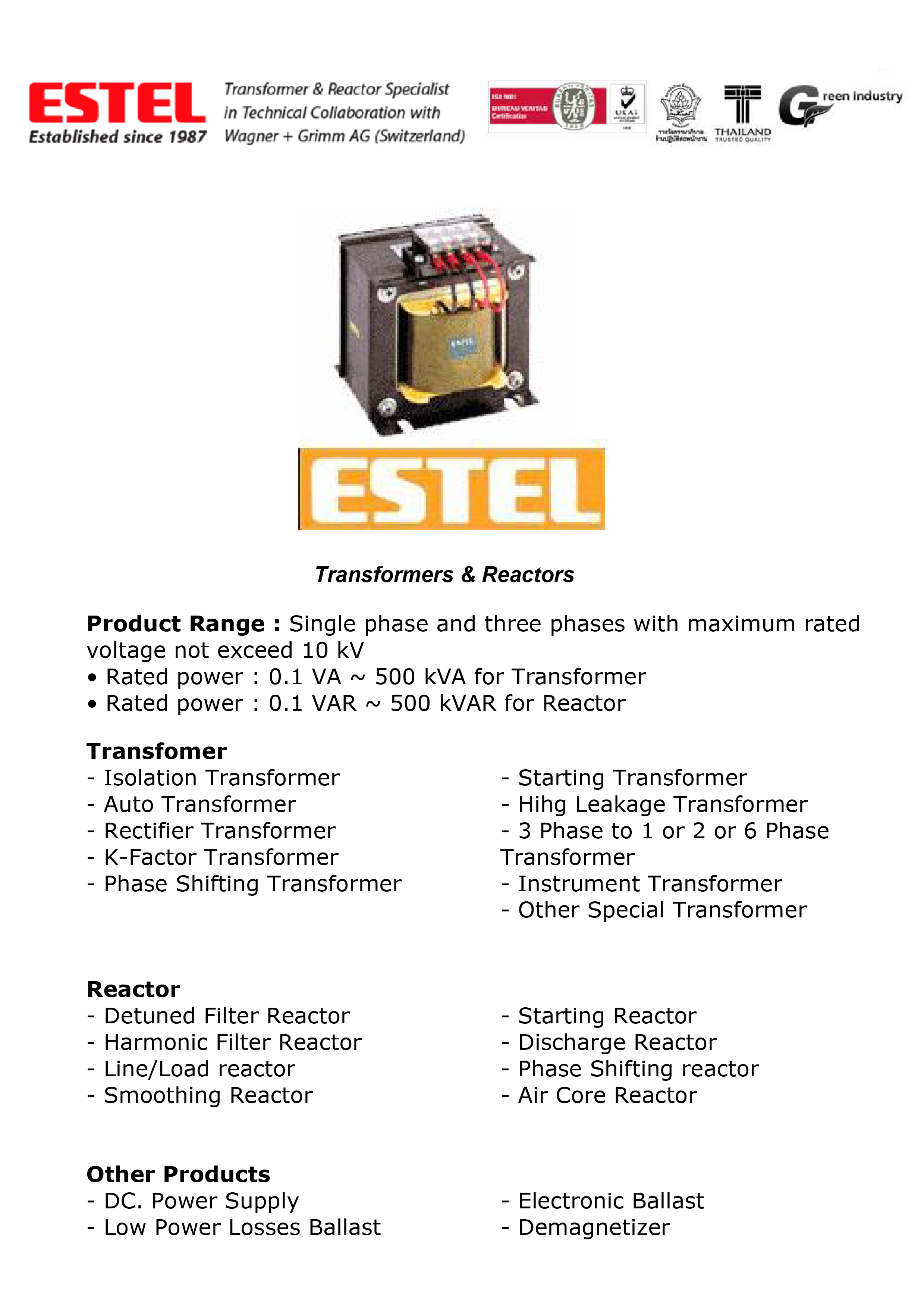 TRANSFORMER 24V / 70VA ( 2.9 A ) ESTEL หม้อแปลงไฟ AC 24V / 70AV กระแส 2 ...