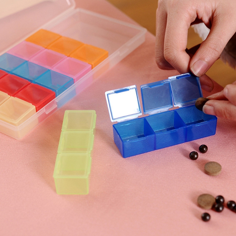 21 Compartment Transparent Color Empty Plastic Box Pill Tablet Medicine ...