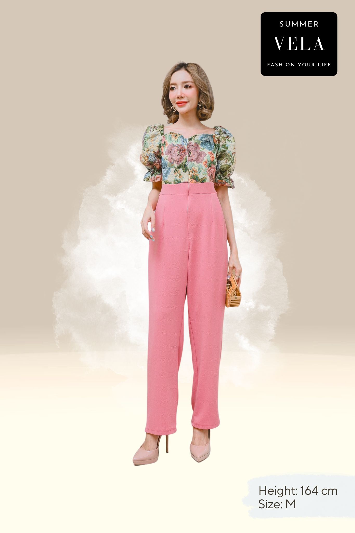 Vela Jumpsuit JL49 จั๊มสูทผู้หญิง จั้มสูทออกงาน ผ้าทอฝรั่งเศษ (M36-38) จั้มสูทขายาว ชุดใส่ไปงาน ...