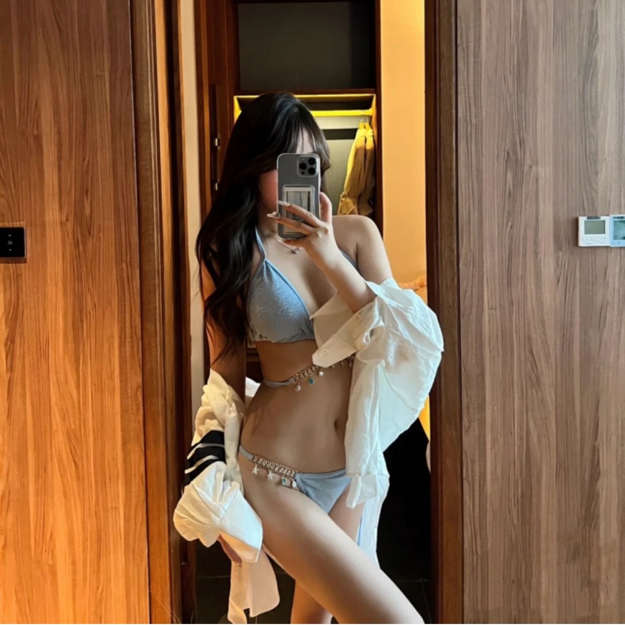 40-63kg ชุดบิกินี่ สายคล้องคอสั้น แขนยาว BIKINI เซ็กซี่ สไตล์ไทย เหมาะกับเดินชายหาด สําหรับ ...