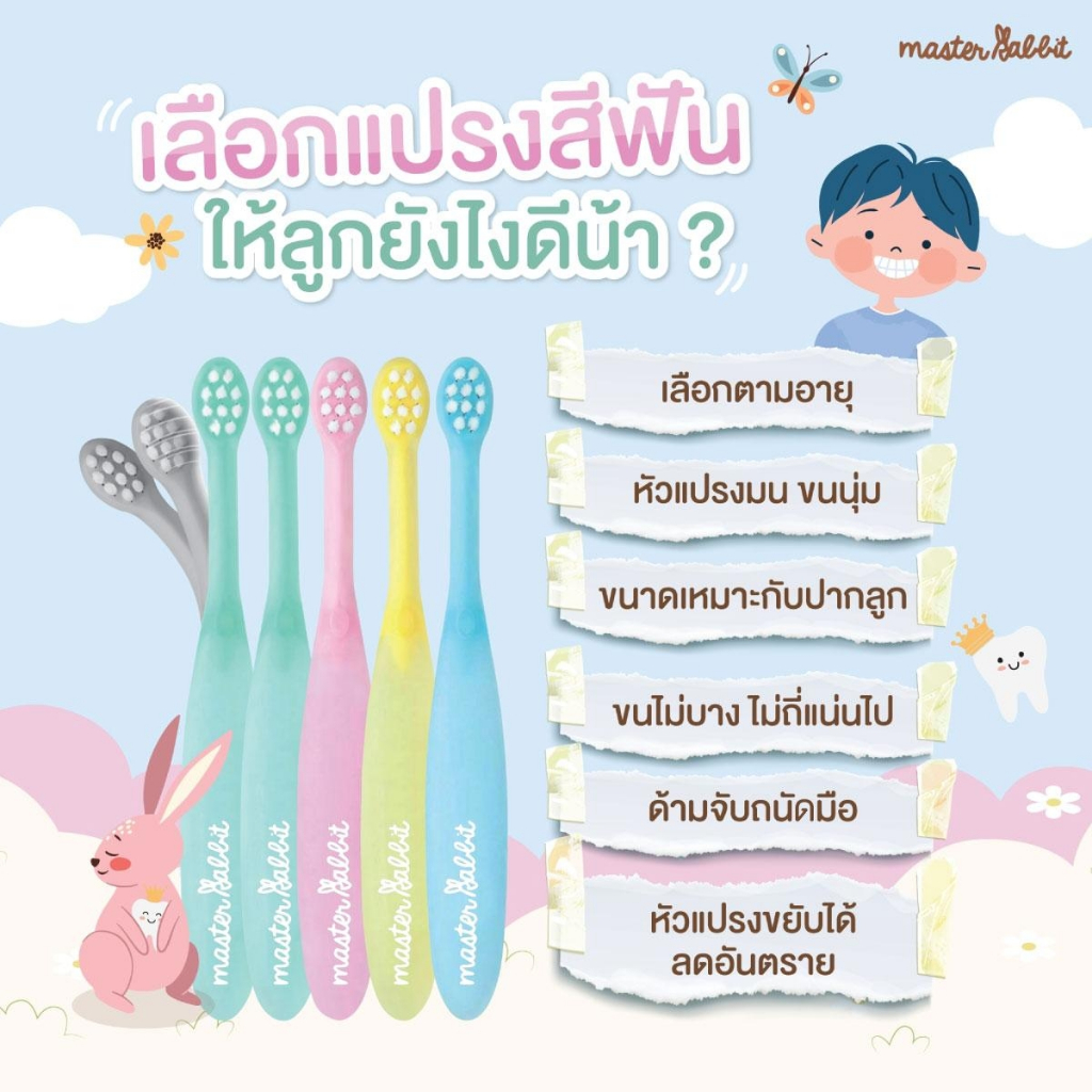 Master Rabbit Toothbrush แปรงสีฟันเด็ก งอได้ตามสรีระช่องปากเด็ก ขนแปรงนุ่ม สำหรับเด็กตั้งแต่ 0-3 ...