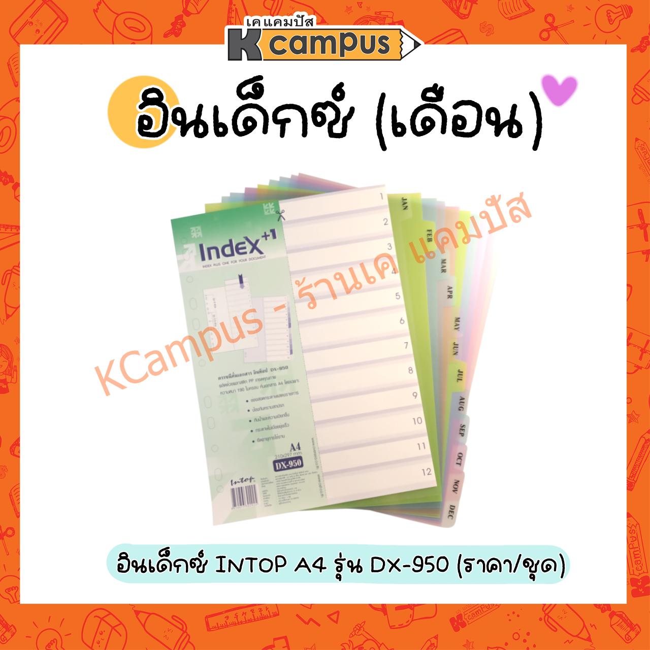 อินเด็กซ์ อินเด็กซ์พลาสติก คั่นเอกสาร A4 12 หยักสั้น พิมพ์12 เดือน Dx