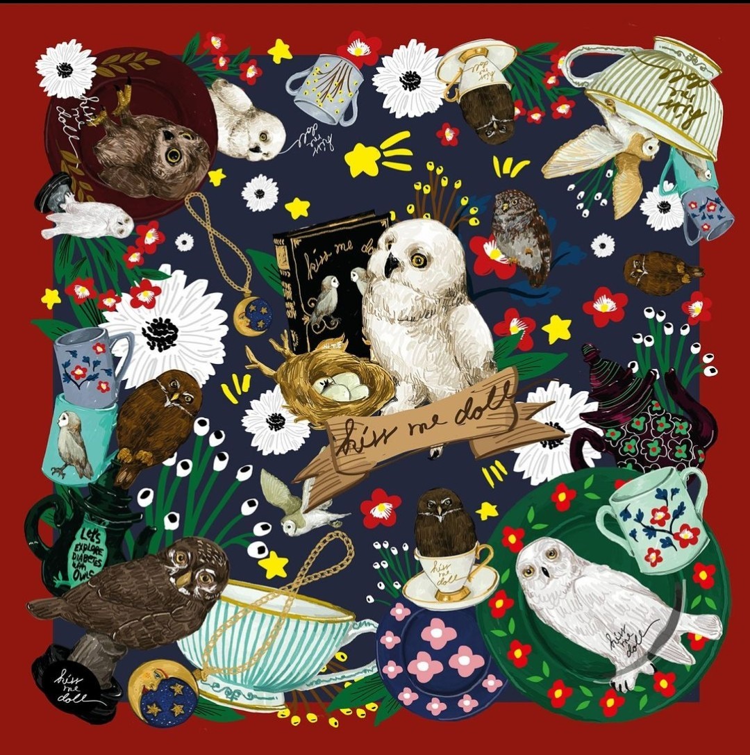 Kiss Me Doll - ผ้าพันคอผ้าคลุมไหล่ Party Tea cup ขนาด 100x100 cm - Kiss ...