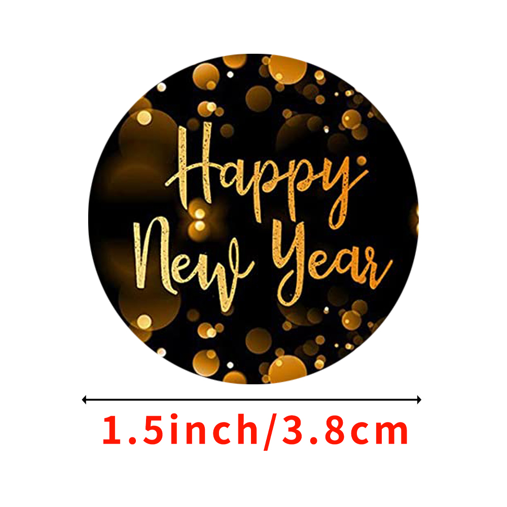500Pcs Happy New Year Stickers Black Gold New Year Labels Glitter Tags ...