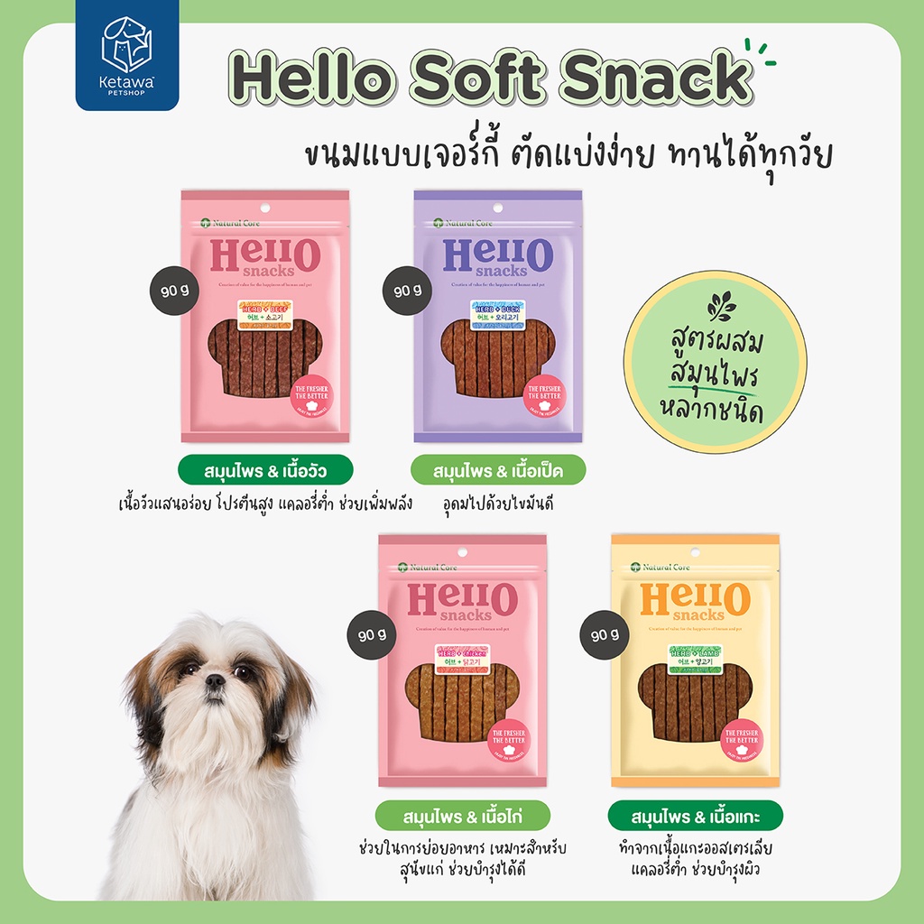 Natural Core Hello Series ขนมเเบบนิ่มสำหรับสุนัข ตัดเเบ่งง่าย ทานได้ทุก ...