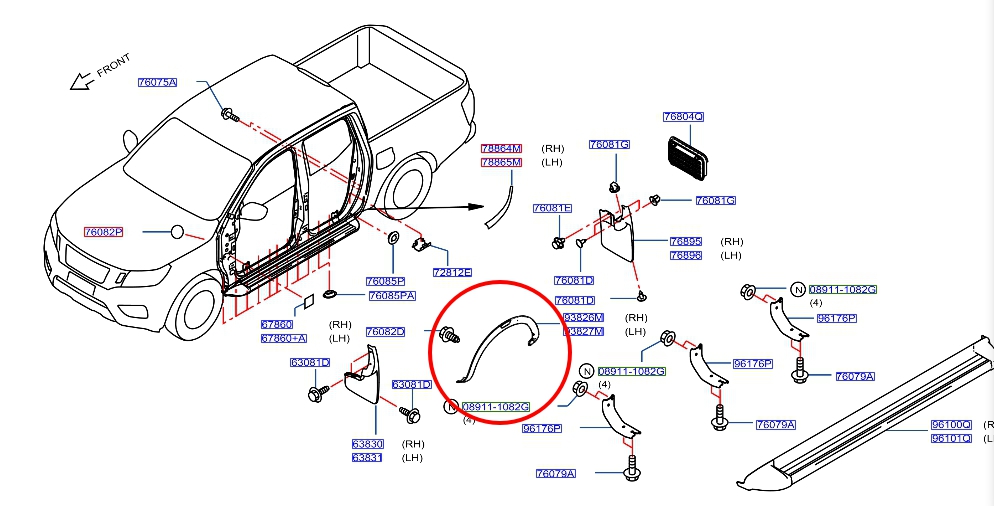 คิ้วซุ้มล้อหลังซ้าย D23 DC PRO 93828-6KG0A (เป็นอะไหล่แท้ Nissan) รหัส ...