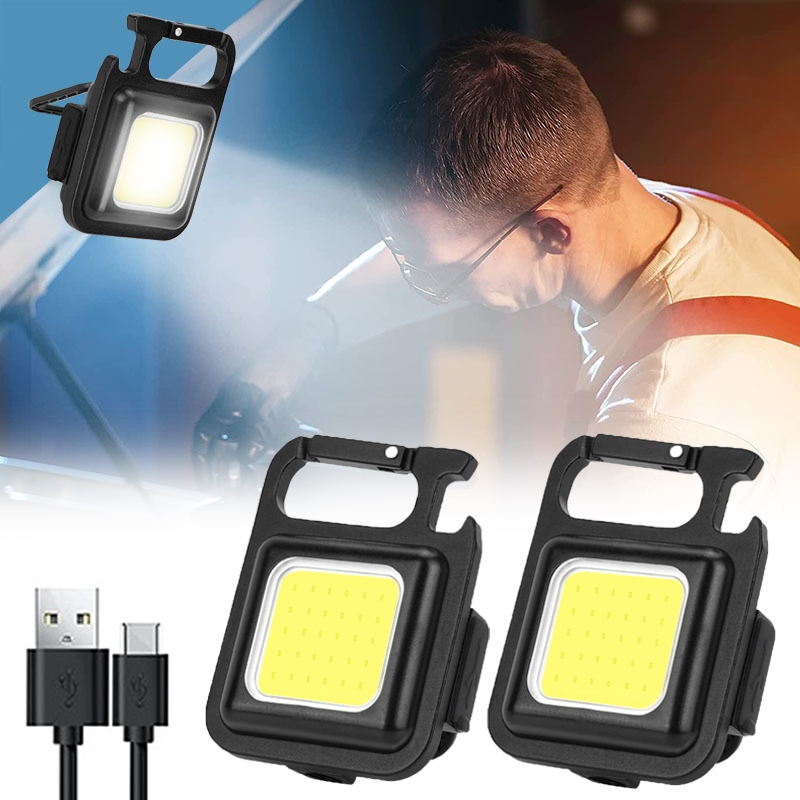 Mini LED Flashlight Portable Keychain Light USB Rechargeable Work Light ...