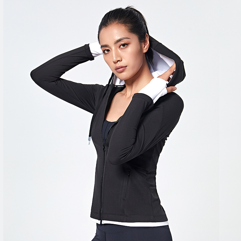 Women Hooded Running Jacket Sportswear Sweatshirt Ladies Yoga Sports Zipper Jacket Fitness Gym ...