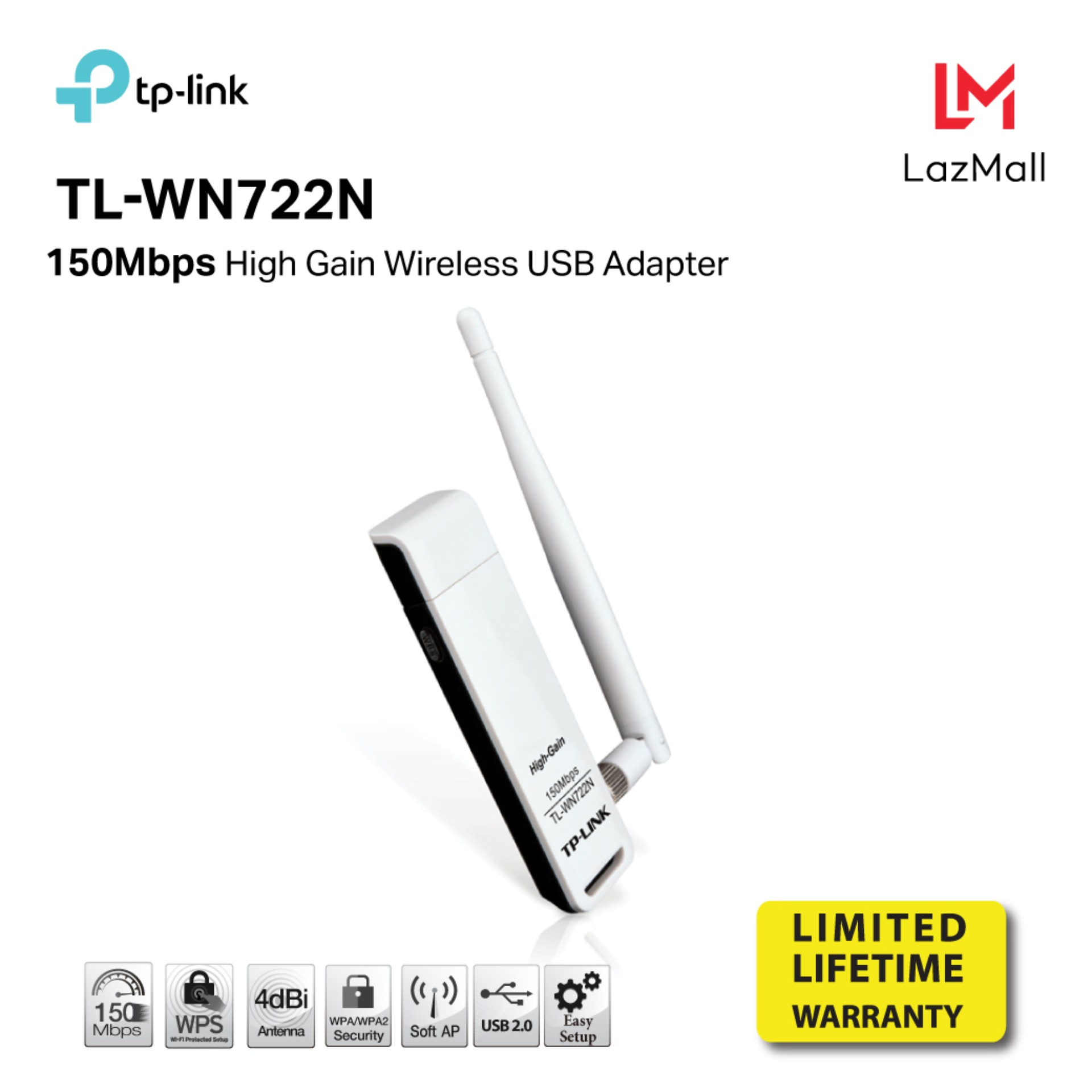 TP-LINK TL-WN722N Wireless USB Adapter 150Mbps (White) ( อุปกรณ์รับ ...