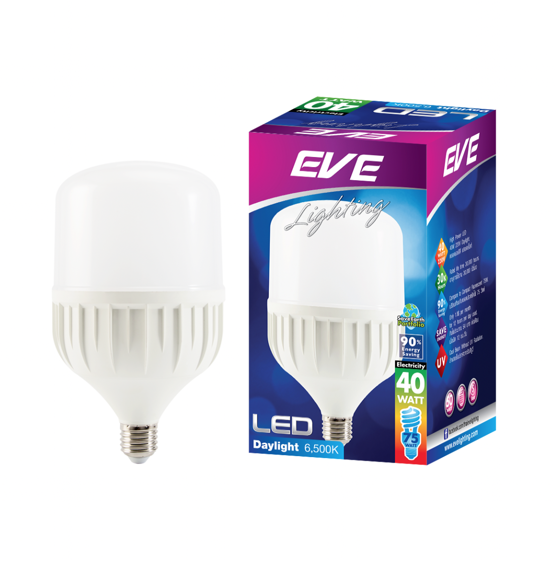 Eve หลอดแอลอีดี ีอีฟไลท์ติ้ง LED BULB HIWATT 40 วัตต์ ขั้ว E27 แสงเดย์ ...