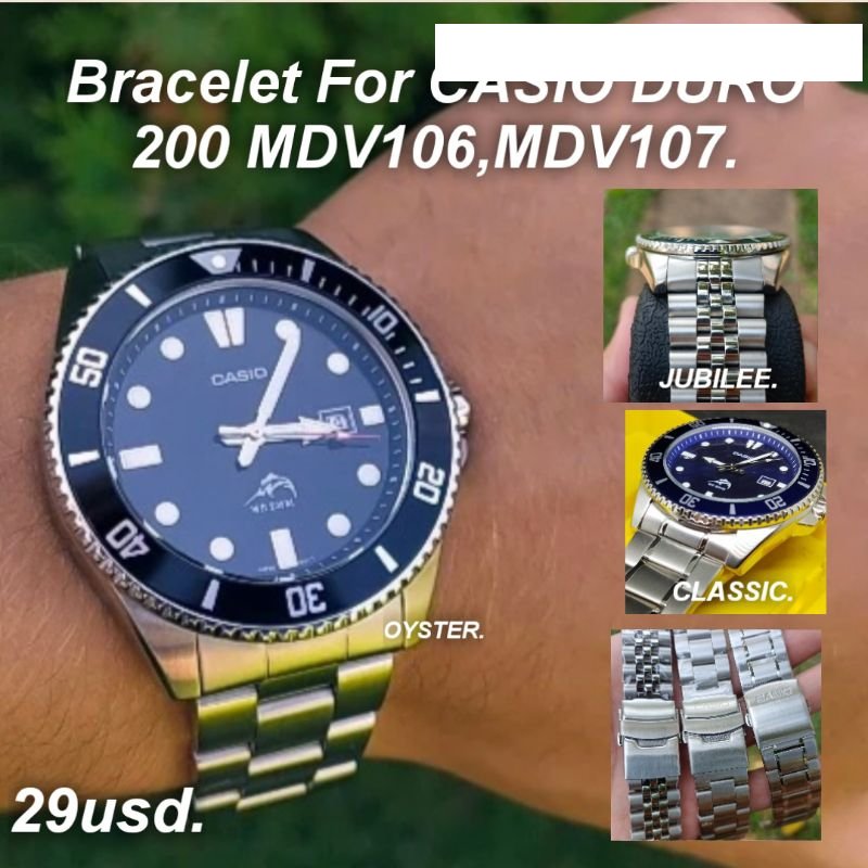 ส่งฟรีสายนาฬิกา หัวโค้ง สำหรับ CASIO DURO 200 MDV-106 MDV-107 ขนาด22มิล มีLOGO ฟรีSpring Bar และ ...