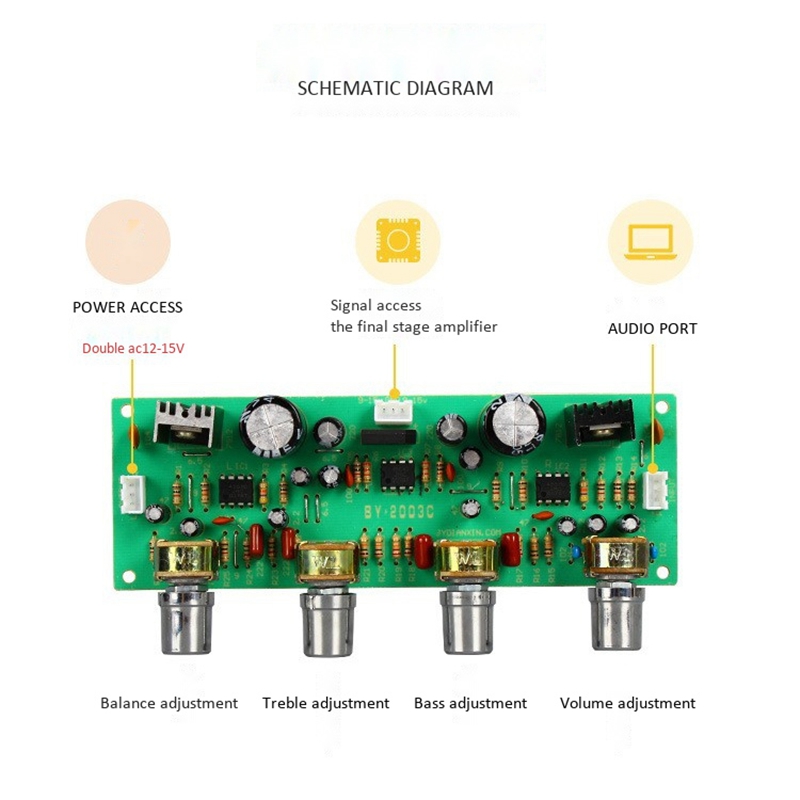 12V NE4558 HIFI Preamp Tone Board Bass Treble Volume Control Pre ...