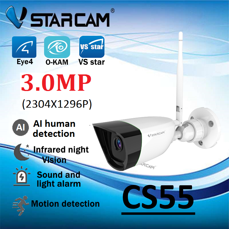 Vstarcam CS55 3.0MP กล้องวงจรปิดไร้สาย Outdoor IP Camera กล้องนอกบ้าน มีAI+ | Lazada.co.th