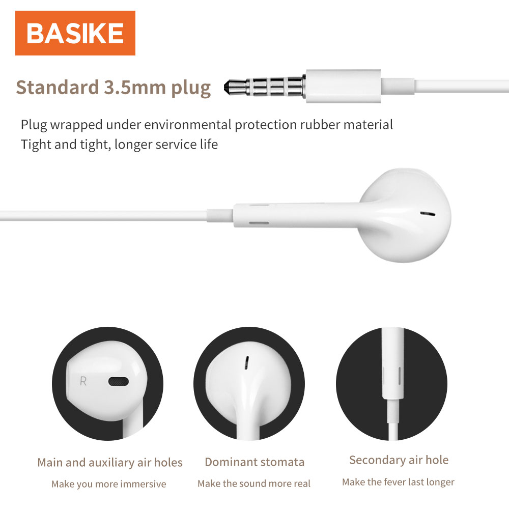 Basike หูฟัง ชุดหูฟัง เสียงทุ้ม In-Ear Wired Earphone 3.5mm Earbuds ...