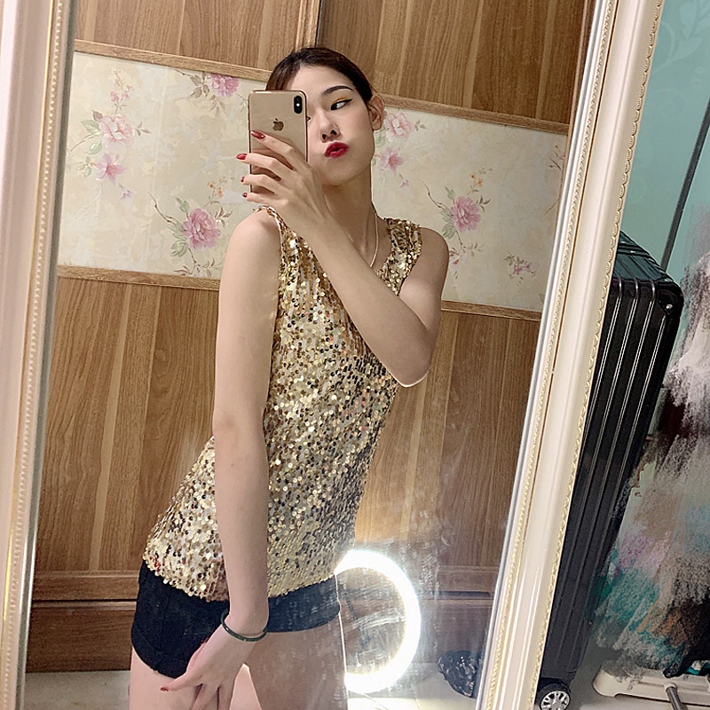 เสื้อครอปท็อป แขนกุด ประดับเลื่อม ทรงหลวม พลัสไซซ์ แฟชั่นฤดูร้อน สําหรับผู้หญิง 2023 AIXIN ...