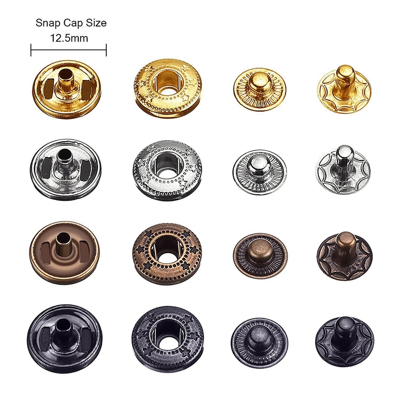 100 Set Leather Snap Fasteners Kit, 12.5Mm Metal Button Snaps Press ...