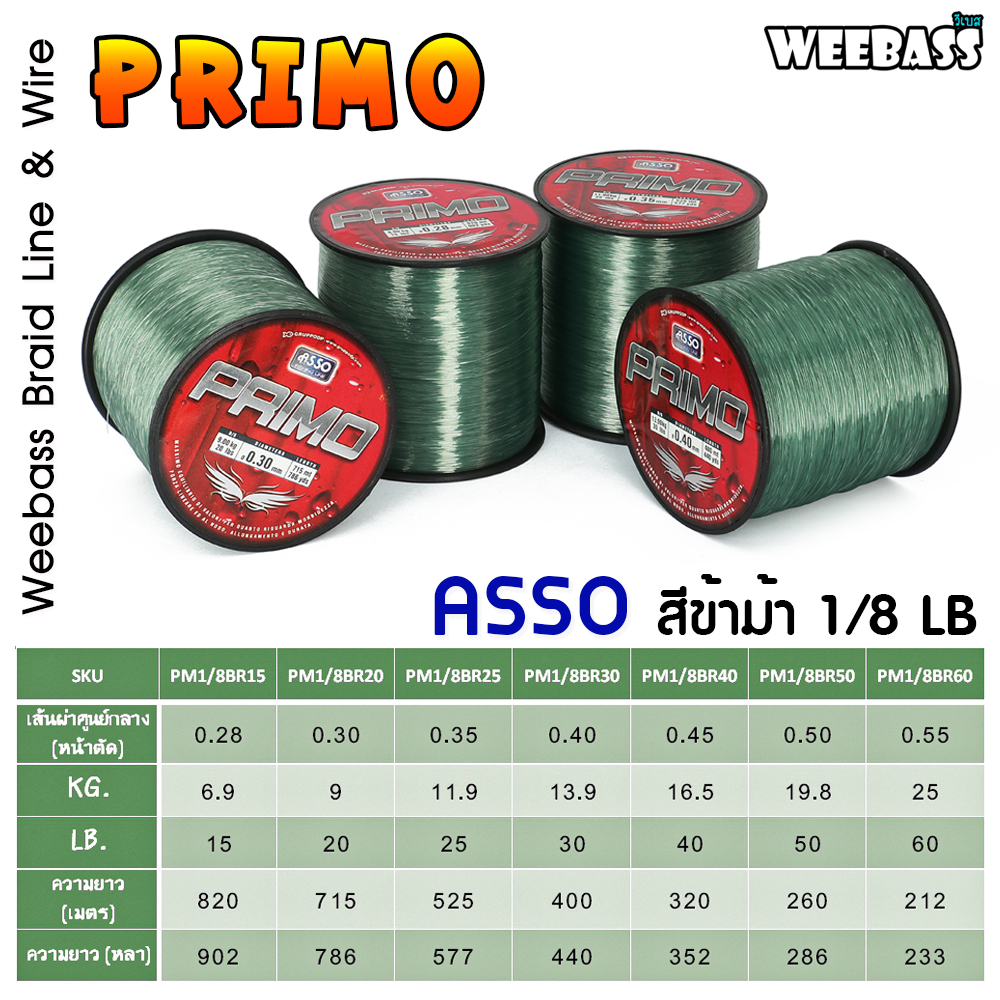 อุปกรณ์ตกปลา ASSO สายเอ็น - รุ่น PRIMO 1/8LB DGN (สีขี้ม้า) สายเอ็น ...