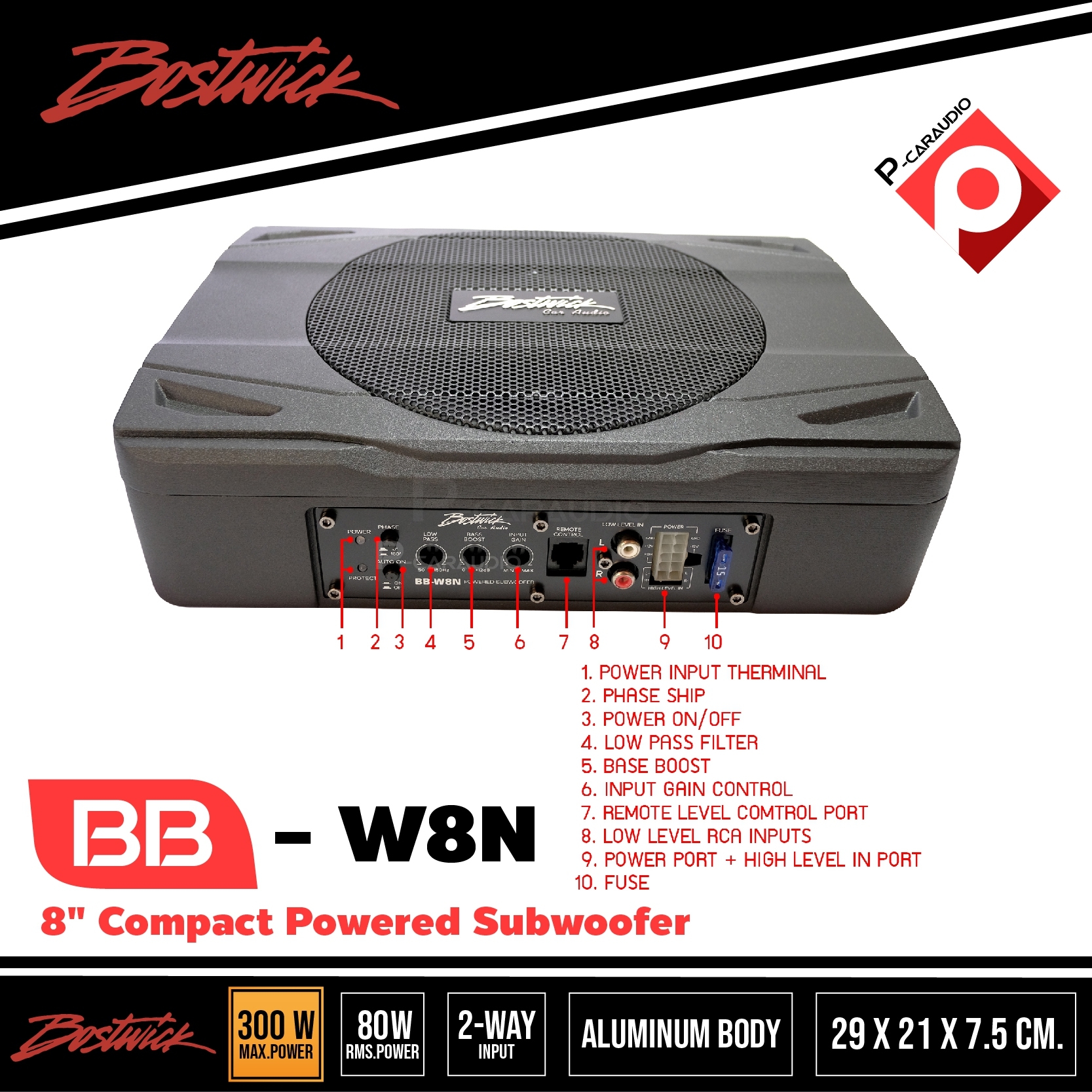 ซับบ๊อกซ์มีรีโมทบูทเบส Best Seller High Quality Bostwick Subbox รุ่น BB-W8N 300W ขนาด 8 ซับวูฟเฟ ...