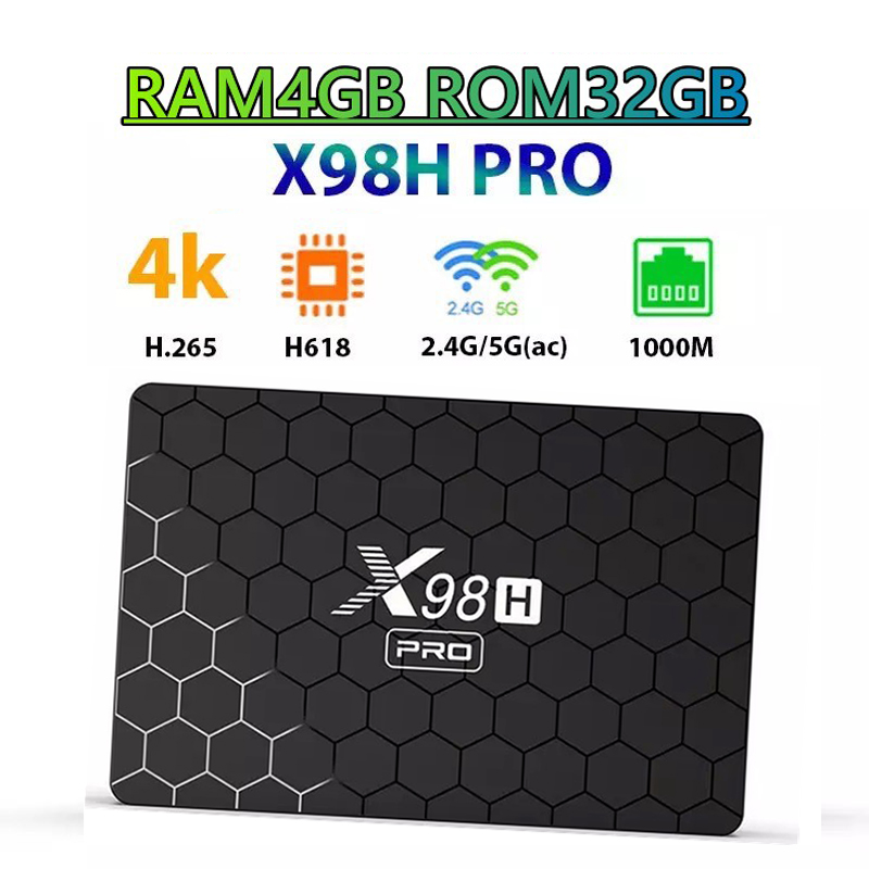 X98H PRO สมาร์ททีวีกล่อง Android 12 ALLWINNER H618 4G 32G TVBOX 2.45G dual Wifi6 1000M LAN BT5.0 ...