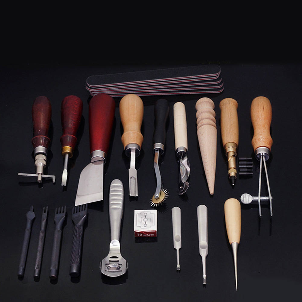 【ราคาถูกคุณภาพดี】19X Leather Craft Hand Tools Kit Stitching Sewing ...