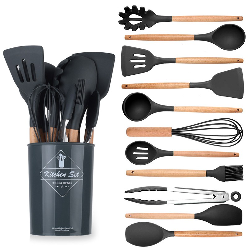Wooden Silicone Kitchen Utensil Nonstick Utensils Cooking Tool Spoon ...