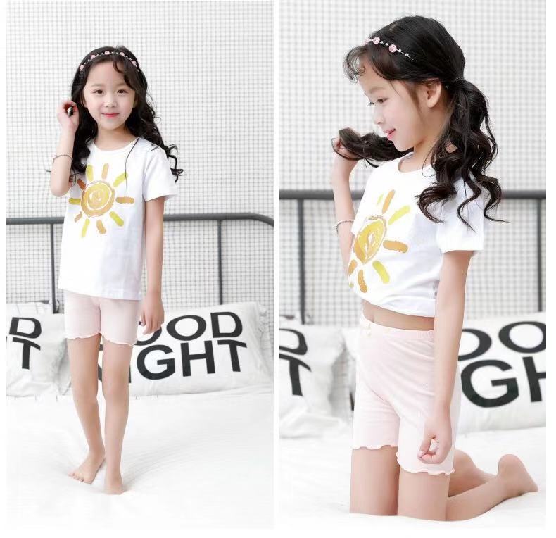 Babyonline(Y143)J4กางเกงเลกกิ้งขาสั้นผ้ายืดมีโบว์สำหรับเด็กผู้หญิง ...