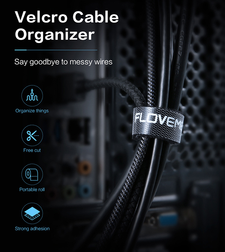 Floveme Velcro cable management with data cable anti-winding finishing ...
