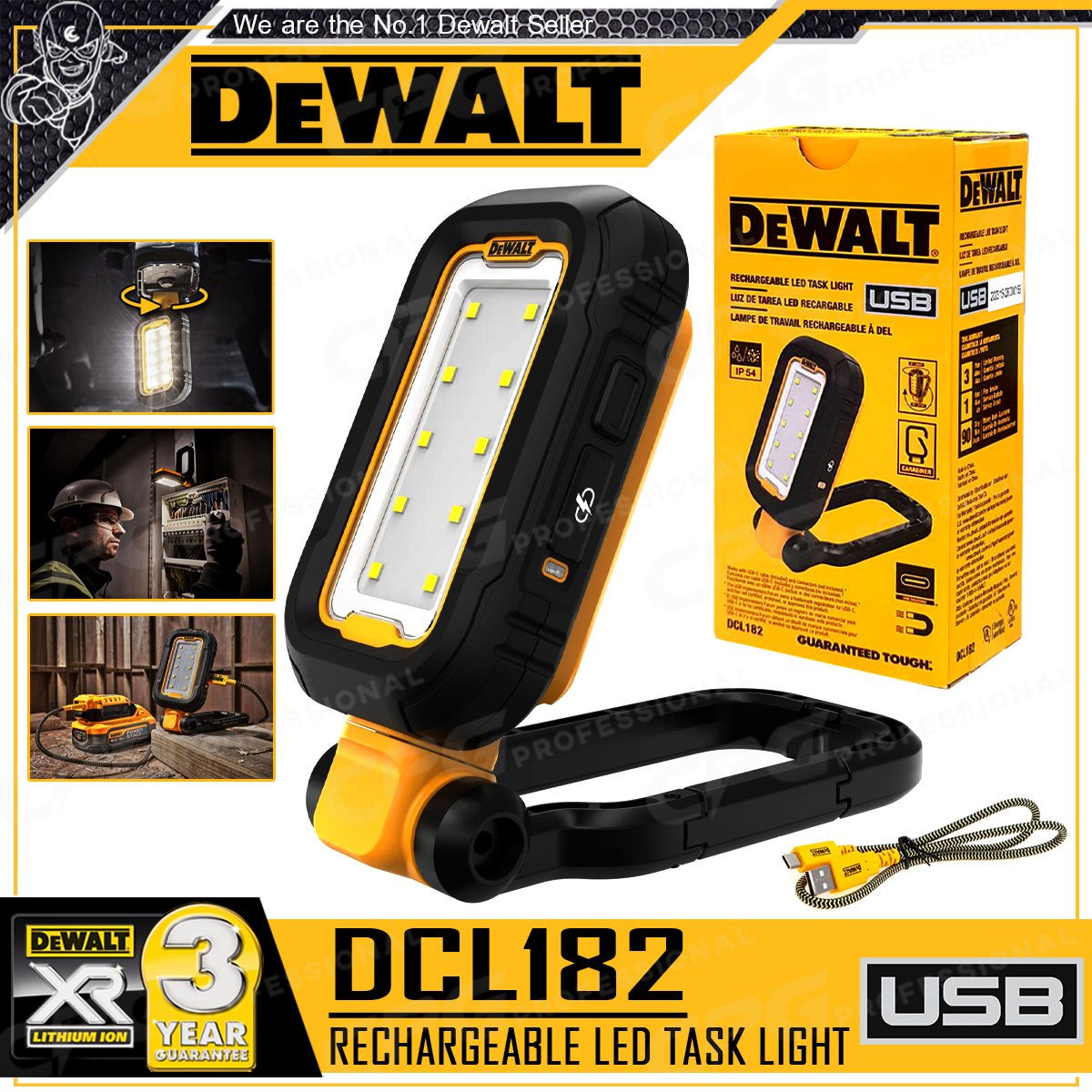 DEWALT ไฟฉาย LED แบบพกพา 1,000 ลูเมน (USB-C แบตเตอรี่ในตัว) รุ่น DCL182 ...