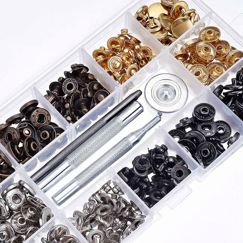 100 Set Leather Snap Fasteners Kit, 12.5Mm Metal Button Snaps Press ...