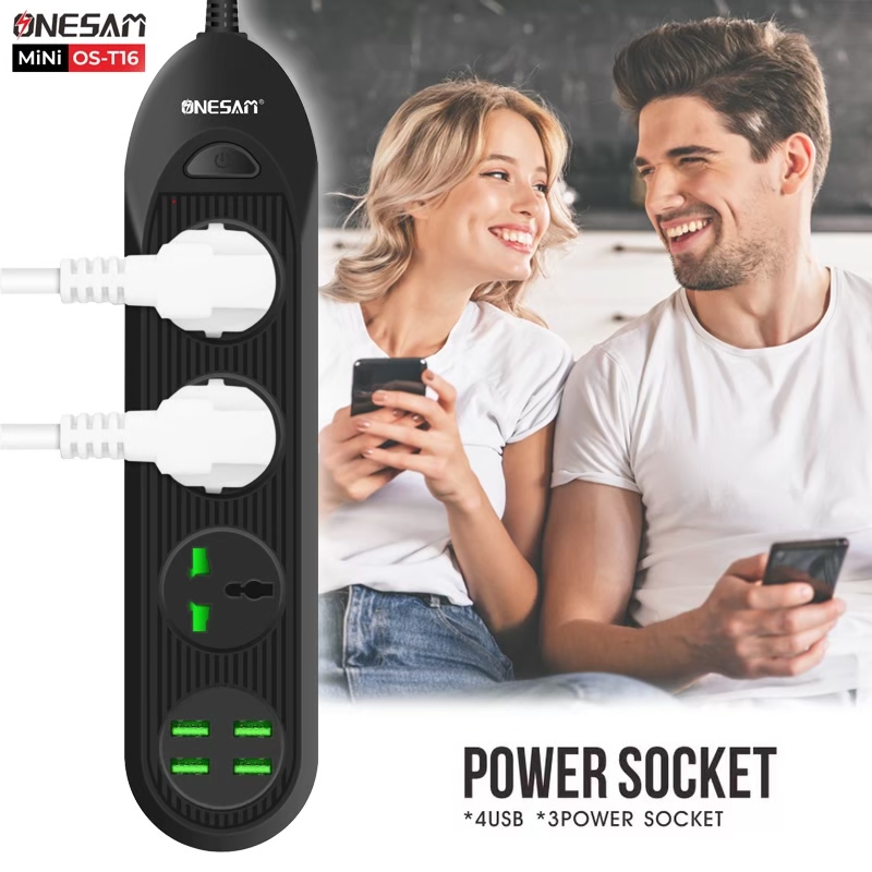 ปลั๊กไฟ ONESAM รุ่น MiNi OS-T16 เต้ารับ 3 ช่อง USB 4 พอร์ต มีสวิตซ์เปิด-ปิด ยาว 2 เมตร - KNT ...