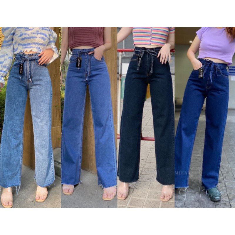 atom jeans กางเกงยีนส์เอวสูงทรงกระบอก รุ่นผูกโบว์ ผ้านิ่มเหมือนเดิมจ้า ...