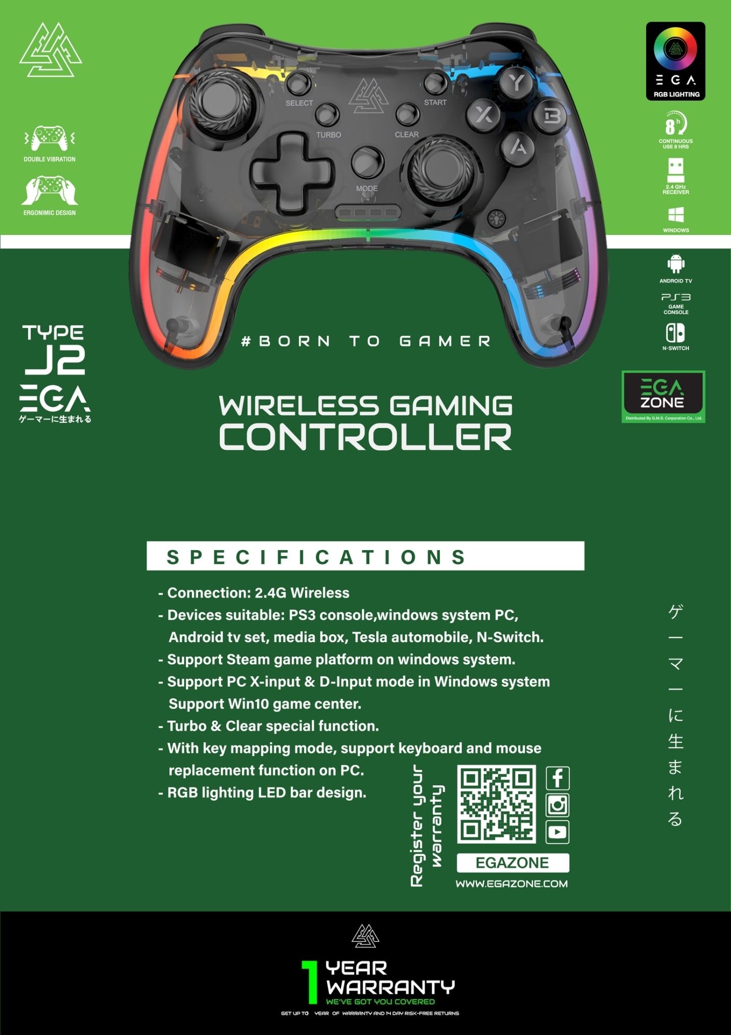 NUBWO จอยเกม Controller SEVERUS NX-J2 / EGA TYPE J2 ใช้งานกับระบบ ...