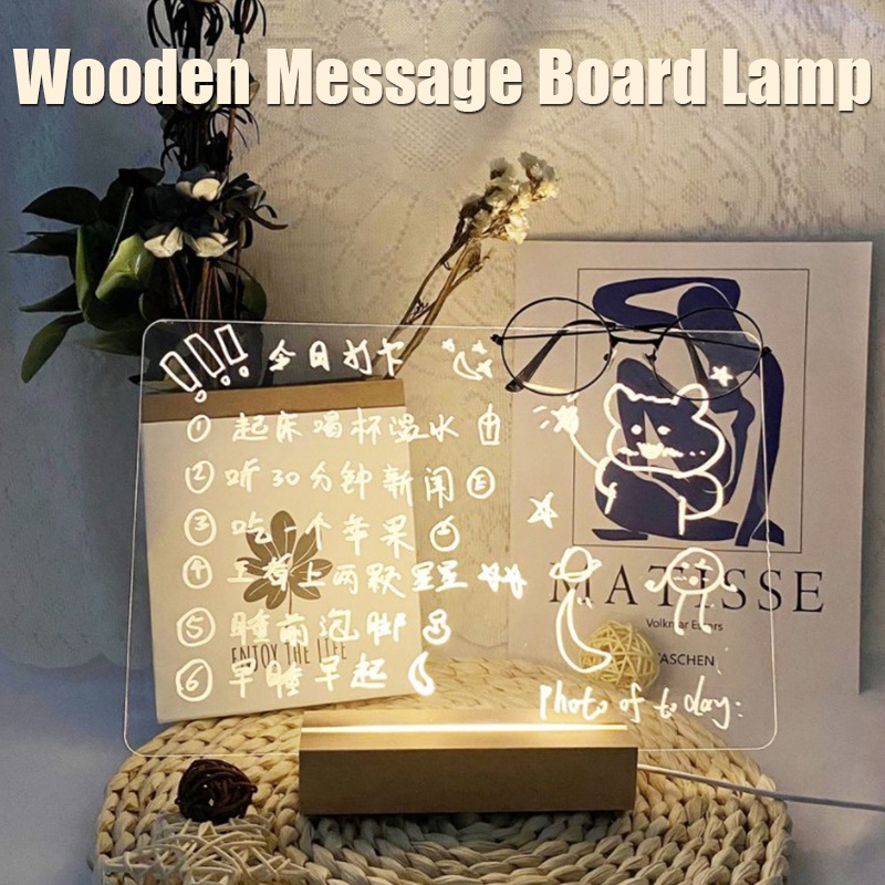 Junjunกระดานข้อความอะครีลิคใส LED กระดานใส กระดานเขียนเรืองแสง โคมไฟข้างเตียง USB ค่าใช้จ่าย ไฟ ...