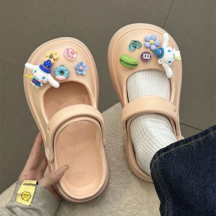 vivi.an รองเท้าเสริมส้น รองเท้าแตะติดตุ๊กตา มีสายรัดส้น พื้นยาง วัสดุ ...