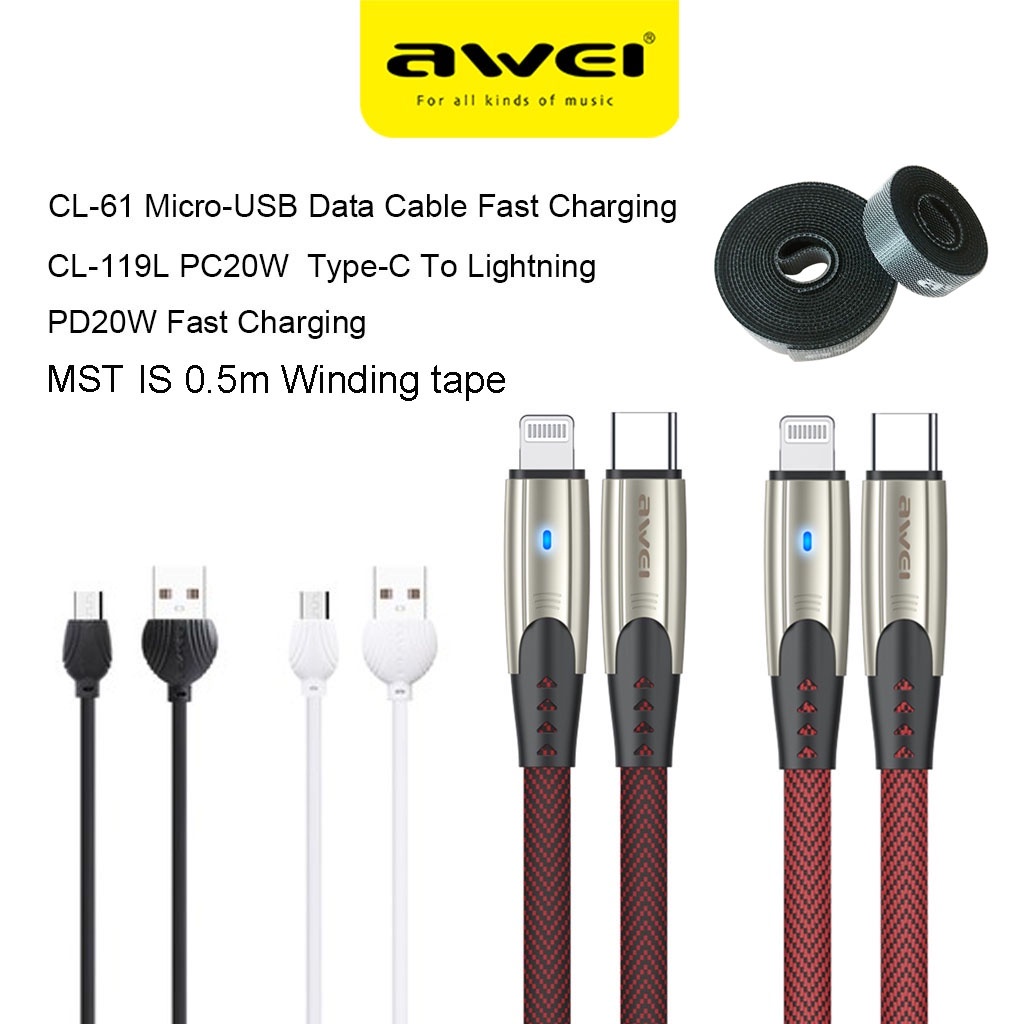 Awei Store CL-61Micro-USB Data Cable Fast ChargingCL-199L Type-C PD20W ...