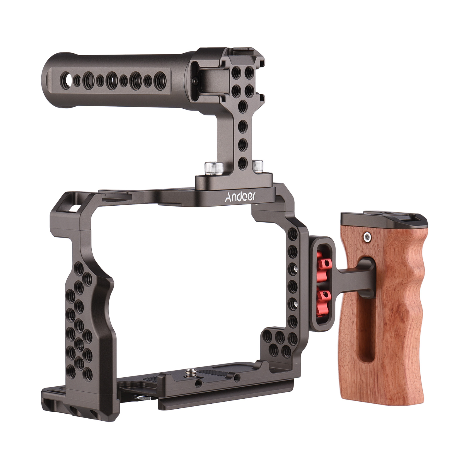 Andoer Aluminum Alloy Camera Cage Kit with Video Rig Top Handle Wooden ...