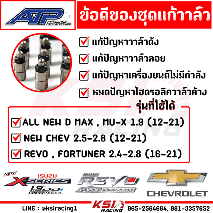 ชุดแก้วาล์ว แก้วาล์ว วาล์วลอย ATP เอ้ ปลาทู แบบปรับตั้งได้ - ปรับไม่ได้ - เจียรระยะ Isuzu ALL ...