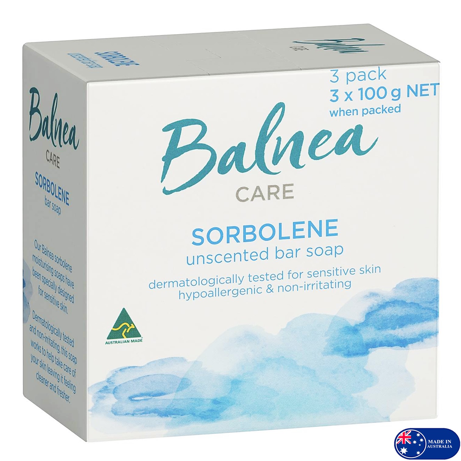Balnea Sorbolene Unscented Soap 3x100g สบู่ทำความสะอาดผิวกายสูตรพิเศษ ...