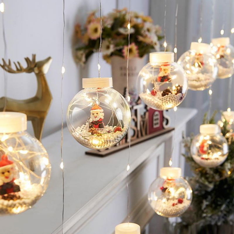 Balls Garland Curtain Light for Room New Year Christmas Decor Curtain ...