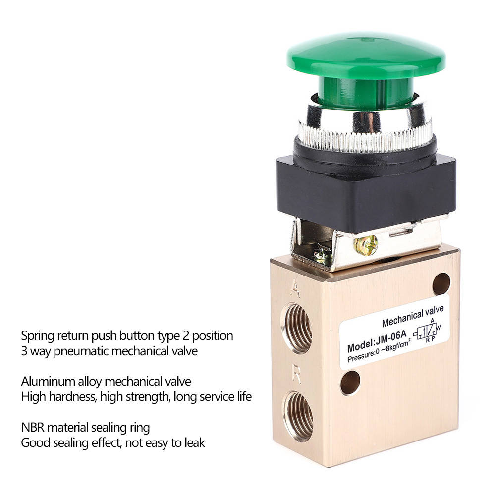 JM-06A วาล์วแมคคานิคนิวเมติก2ตำแหน่ง3 Way ฤดูใบไม้ผลิสุทธิปุ่มกด PT1 ...