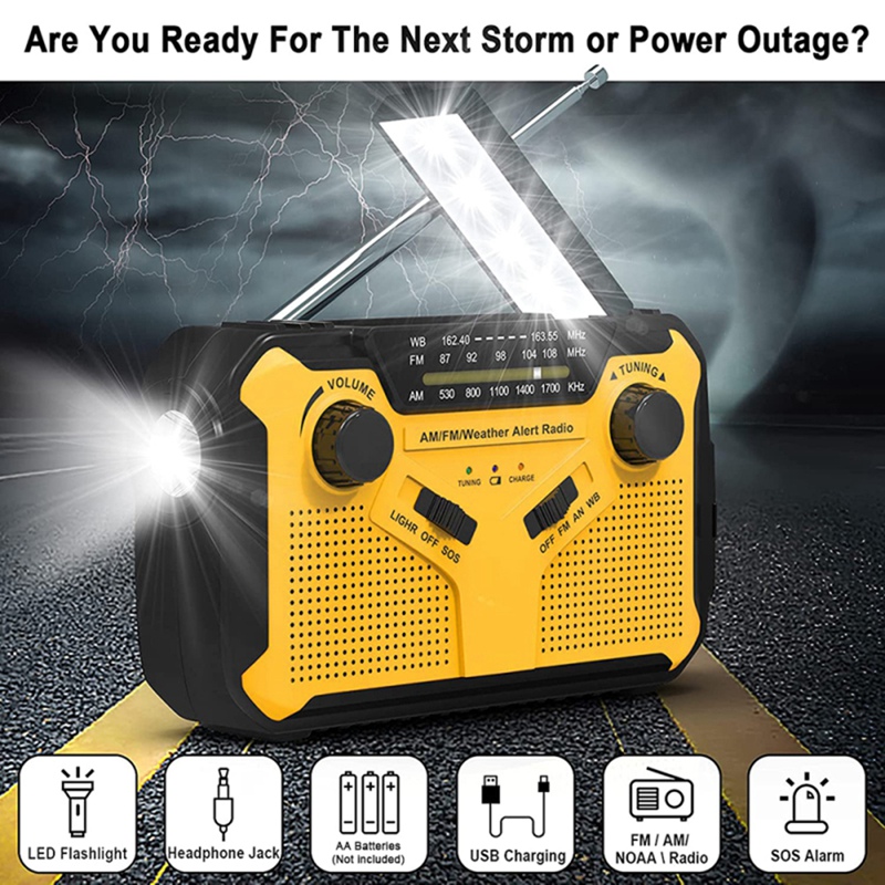Digital AM/FM/WB Radio Solar Powered Hand Crank USB Output Radio ...