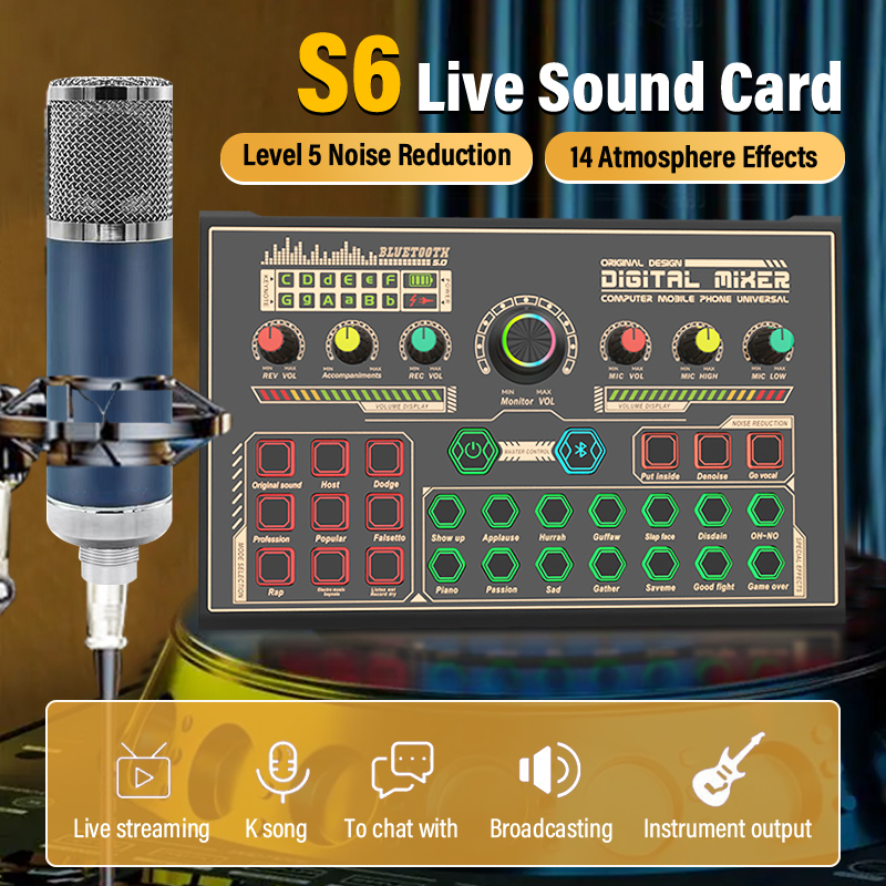 จัดส่งในพื้นที่SK6 sound card การ์ดเสียงคอมพิวเตอร์ คาราโอเกะ เครื่อง ...