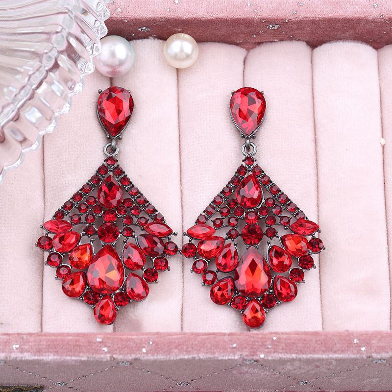 VEYO Luxury Rhinestone Crystal Drop Earrings Red Color Bridal Big ...