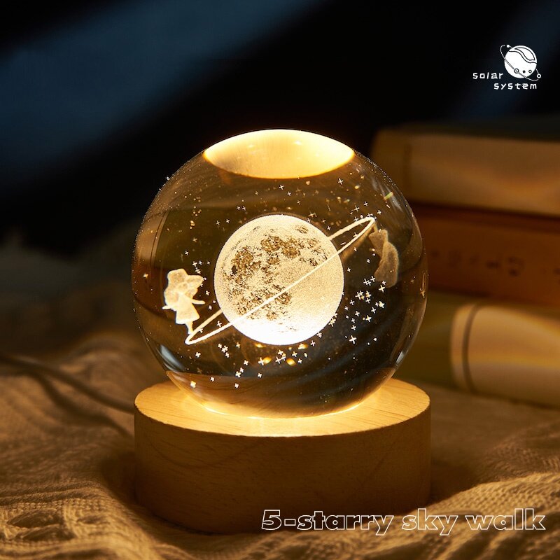 โคมไฟลูกแก้ว 3D LED USB ตั้งโต๊ะ คริสตัล6cm ไฟกาแลคซี่ไฟดาว ของขวัญวันเกิด ไฟหัวเตียง ไฟแต่งห้อง ...