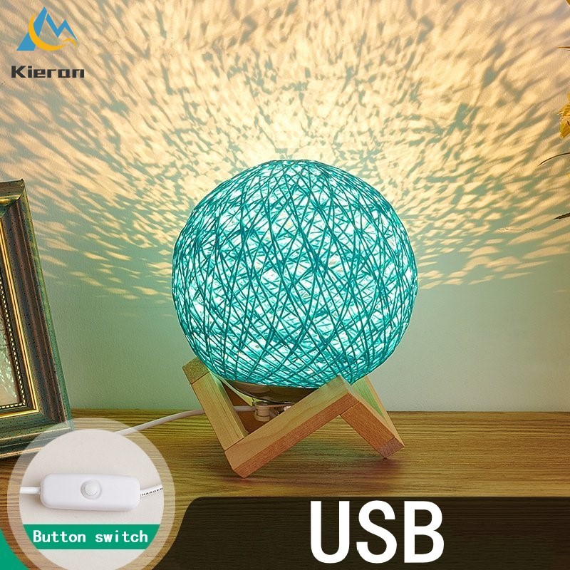 Modern Minimalism Rattan Ball LED Table Lamp Bedroom Study Bedside ...