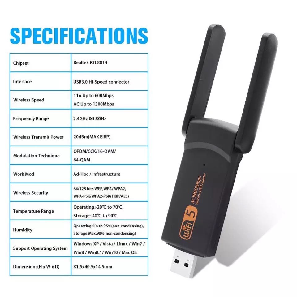 1900Mbps USB Wifi อะแดปเตอร์ 2.4Ghz + 5.8Ghz Dual Band Wi- Puket Stores