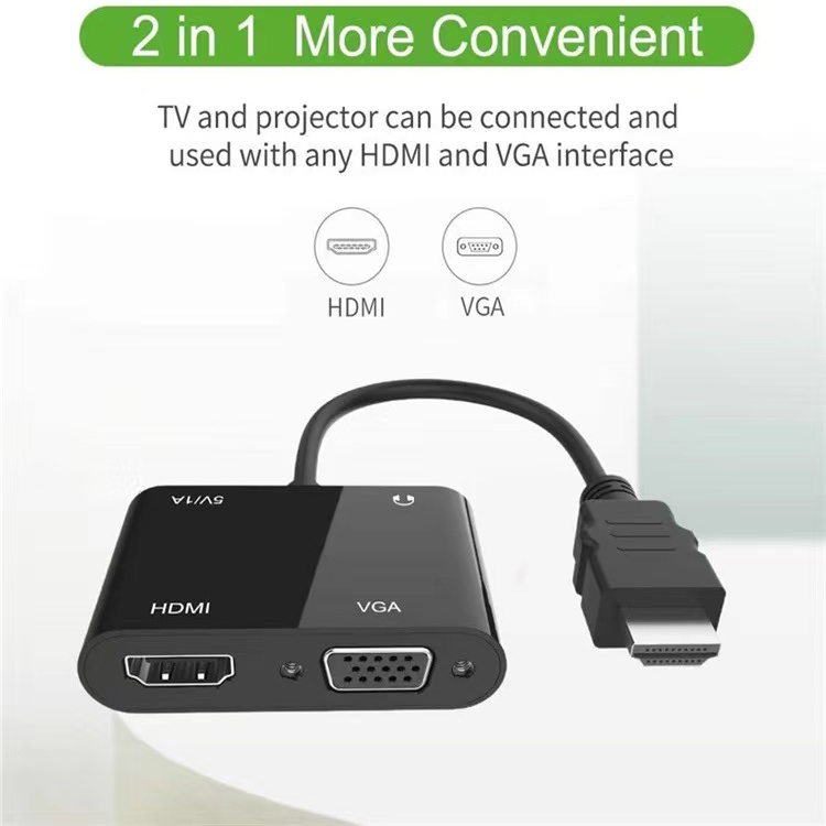 HDMI to VGA & HDMI Female Splitter with Audio Video Cable Converter ...