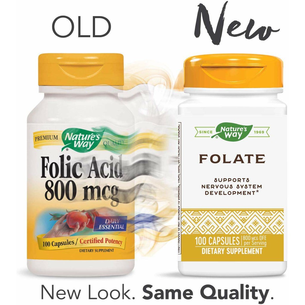 โฟเลต Folate 800 mcg 100 Capsules (Nature's Way®) กรดโฟลิก Folic Acid ...