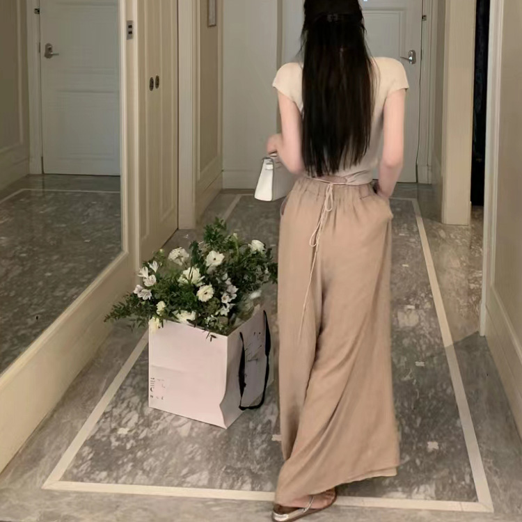 Luna shopกางเกงขากว้างกางเกงหลวมสบาย ๆ ผู้หญิงแฟชั่นเกาหลีผ้าพันแผล ...